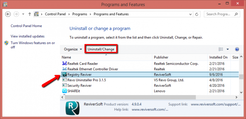 How do I uninstall or remove Registry Reviver?