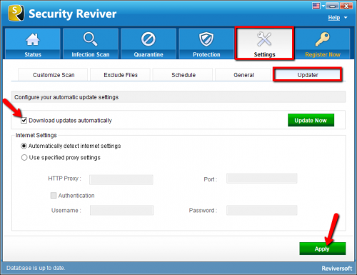 How do I enable automatic definition updates in Security Reviver?